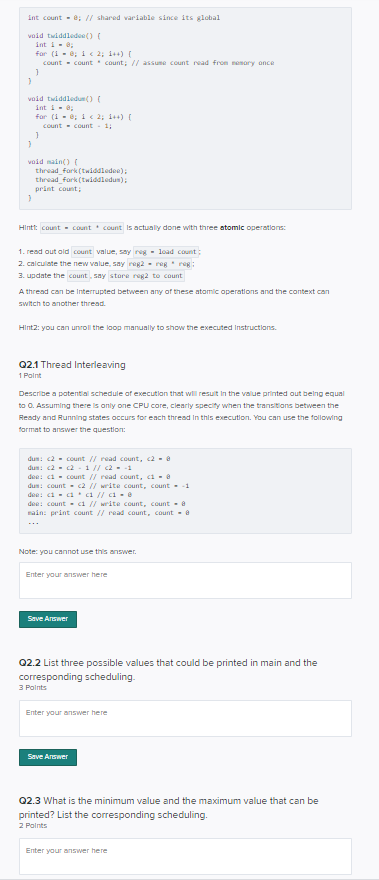 Int count - @; // shared variable since its global | Chegg.com