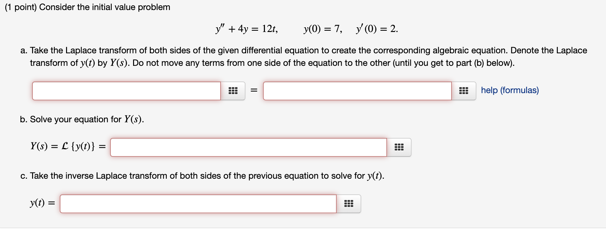Solved (1 point) Consider the initial value problem y" + 4y | Chegg.com