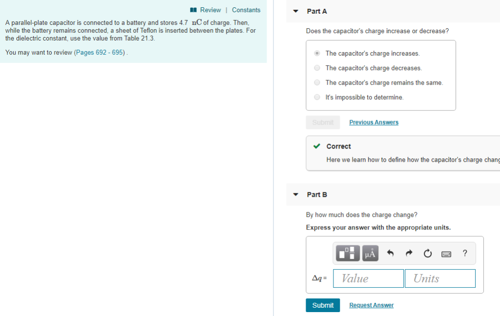 Solved Review Constants Part A A parallel-plate capacitor is | Chegg.com