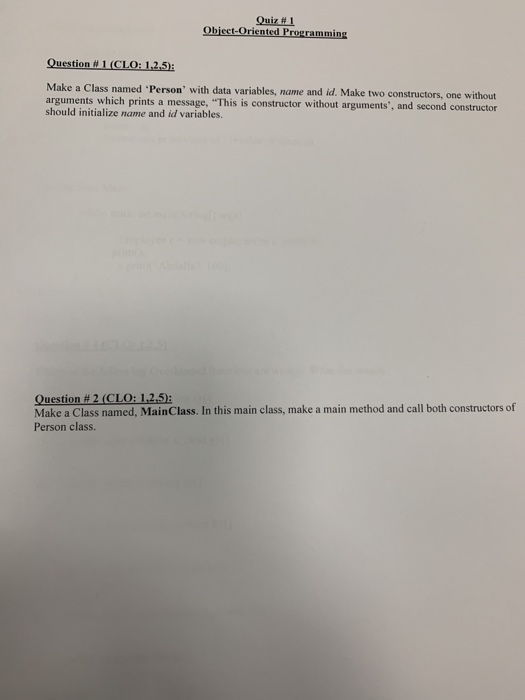 Solved Quiz 1 Object Oriented Programming Question 1