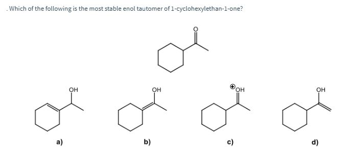 Solved . Which of the following is the most stable enol | Chegg.com