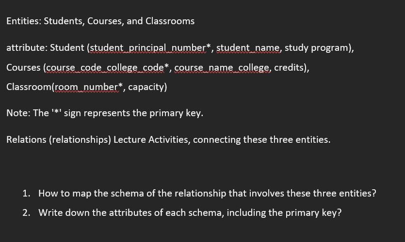 Solved Entities: Students, Courses, and Classrooms | Chegg.com