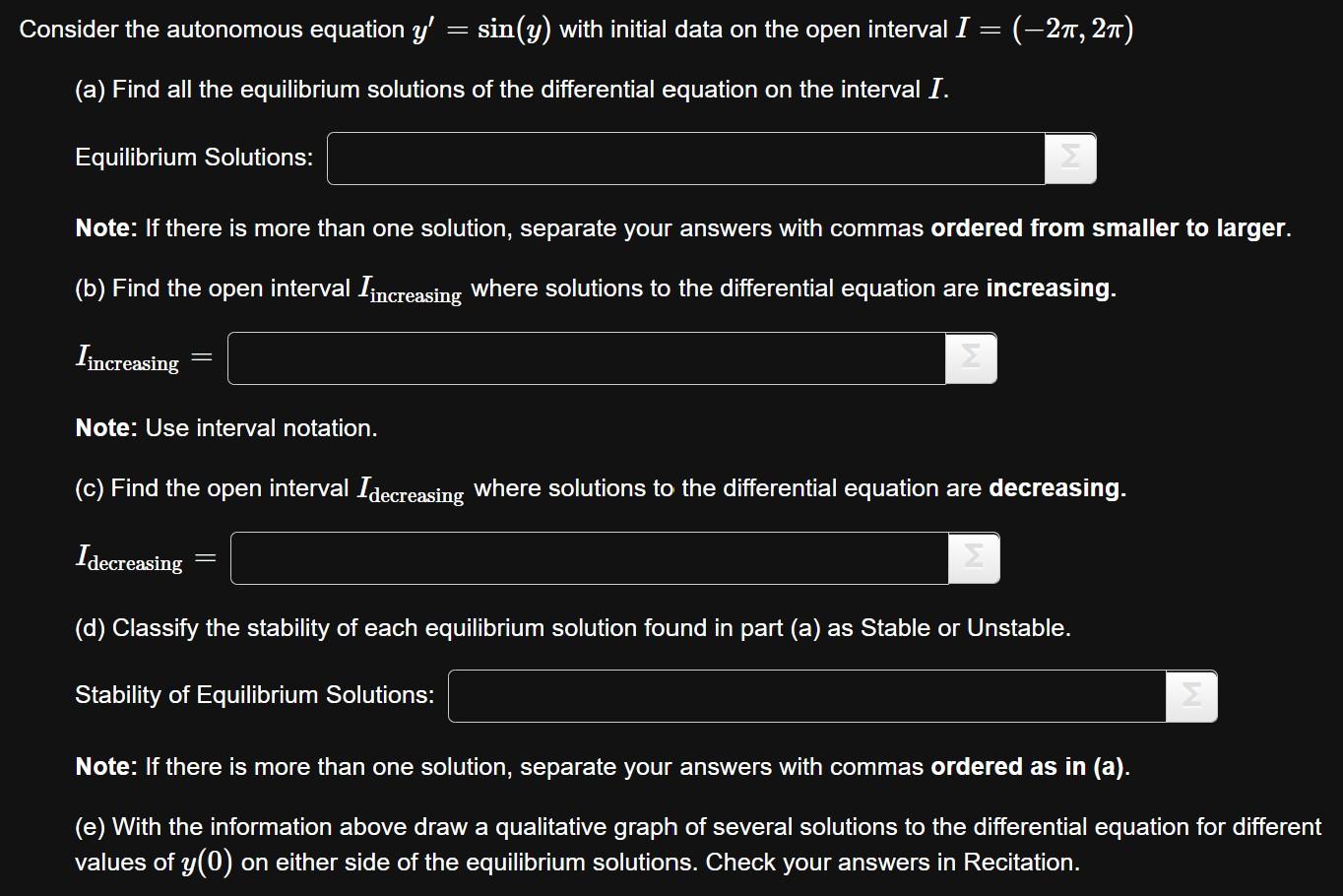 Solved Consider the autonomous equation y' = sin(y) with | Chegg.com