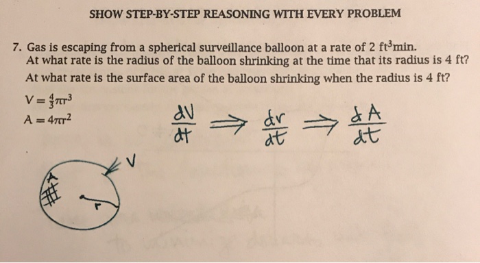 Solved Gas is escaping from a spherical surveillance balloon | Chegg.com