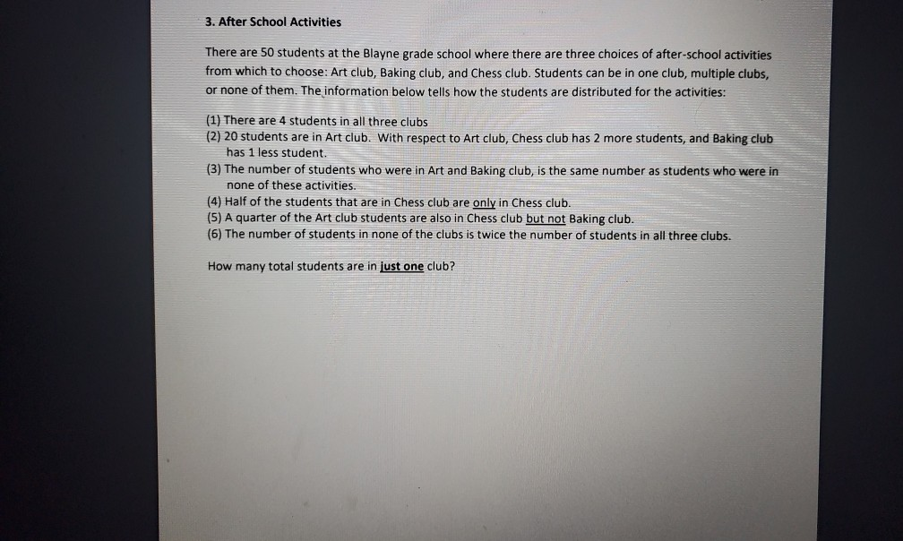 Solved 3. After School Activities There are 50 students at | Chegg.com