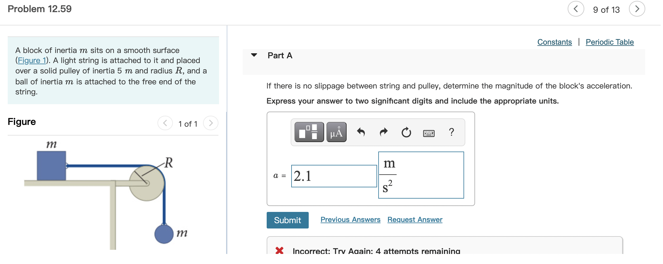 Solved A block of inertia m sits on a smooth surface (Figure | Chegg.com