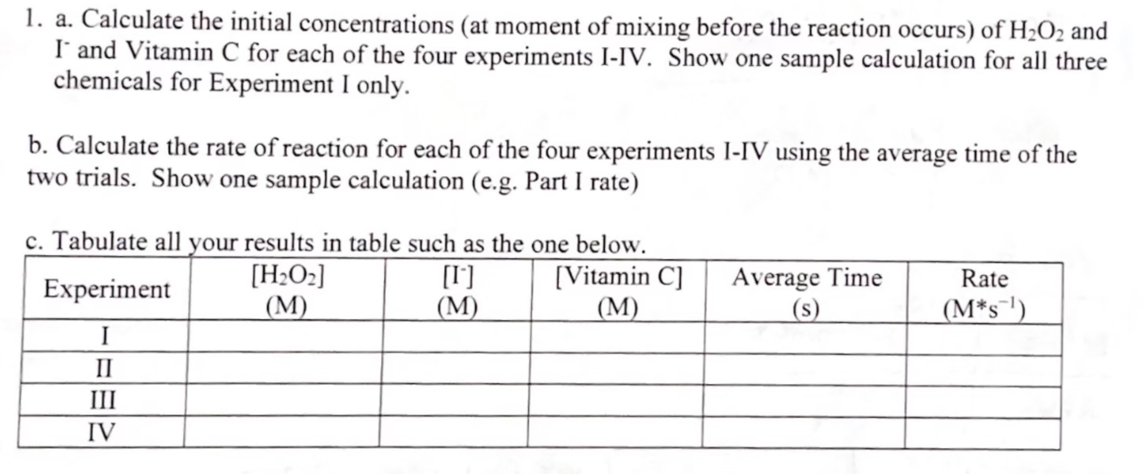 1. a. Calculate the initial concentrations (at moment | Chegg.com