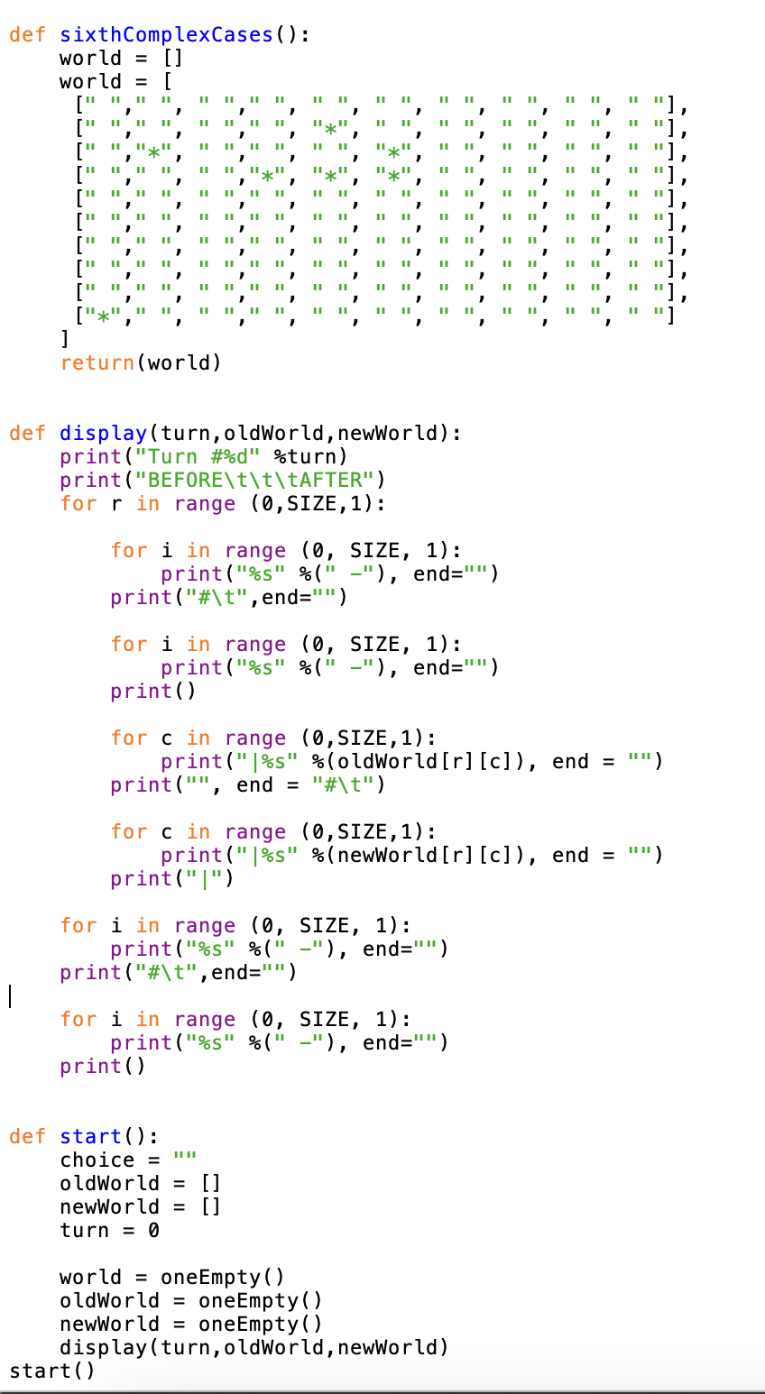 Solved SIZE =10 debug0n = False def oneEmpty(): world =[ ] | Chegg.com