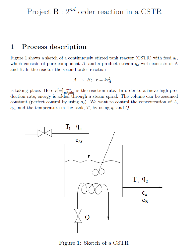 Solved Project B 2nd order reaction in a CSTR 1 Process | Chegg.com
