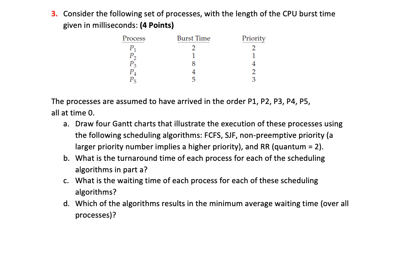 Solved 3. Consider the following set of processes, with the | Chegg.com