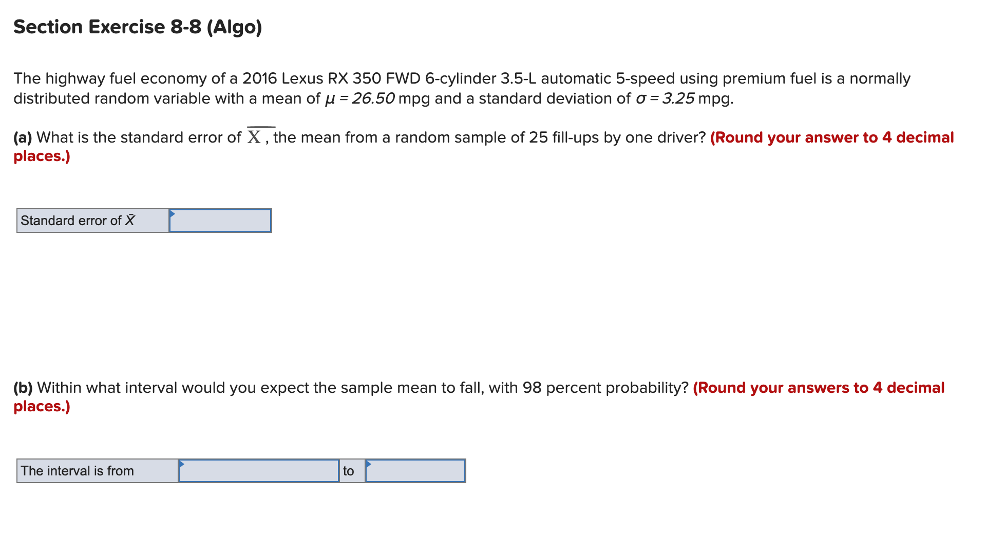 Solved Section Exercise 8-8 (Algo)The highway fuel economy | Chegg.com