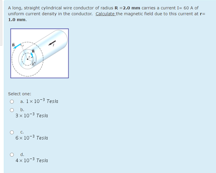 Solved A long, straight cylindrical wire conductor of radius | Chegg.com