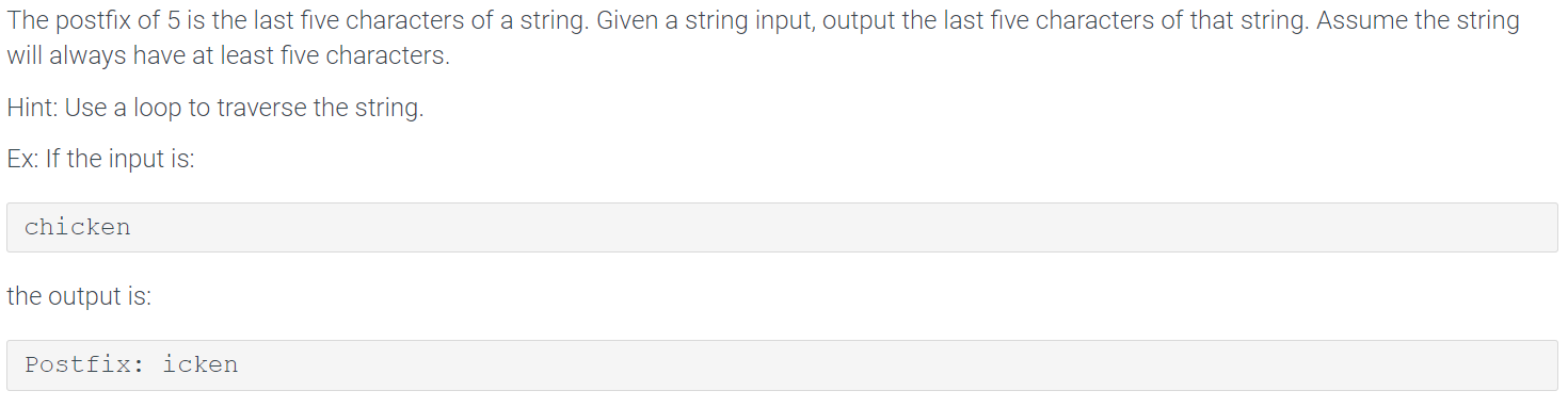 Solved The postfix of 5 is the last five characters of a | Chegg.com