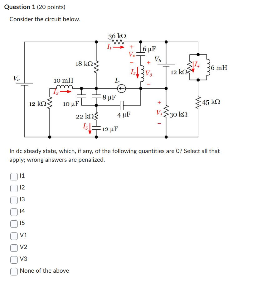 Solved Question 1 (20 ﻿points) ﻿Consider the circuit below. | Chegg.com