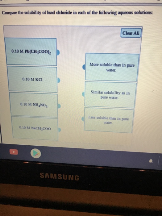 Solved Compare the solubility of lead chloride in each of | Chegg.com