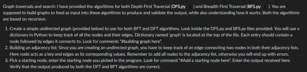 Solved Graph traversals and search: I have provided the | Chegg.com