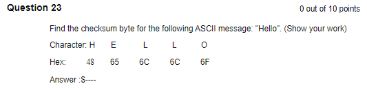 Solved Question 23 0 out of 10 points Find the checksum byte | Chegg.com