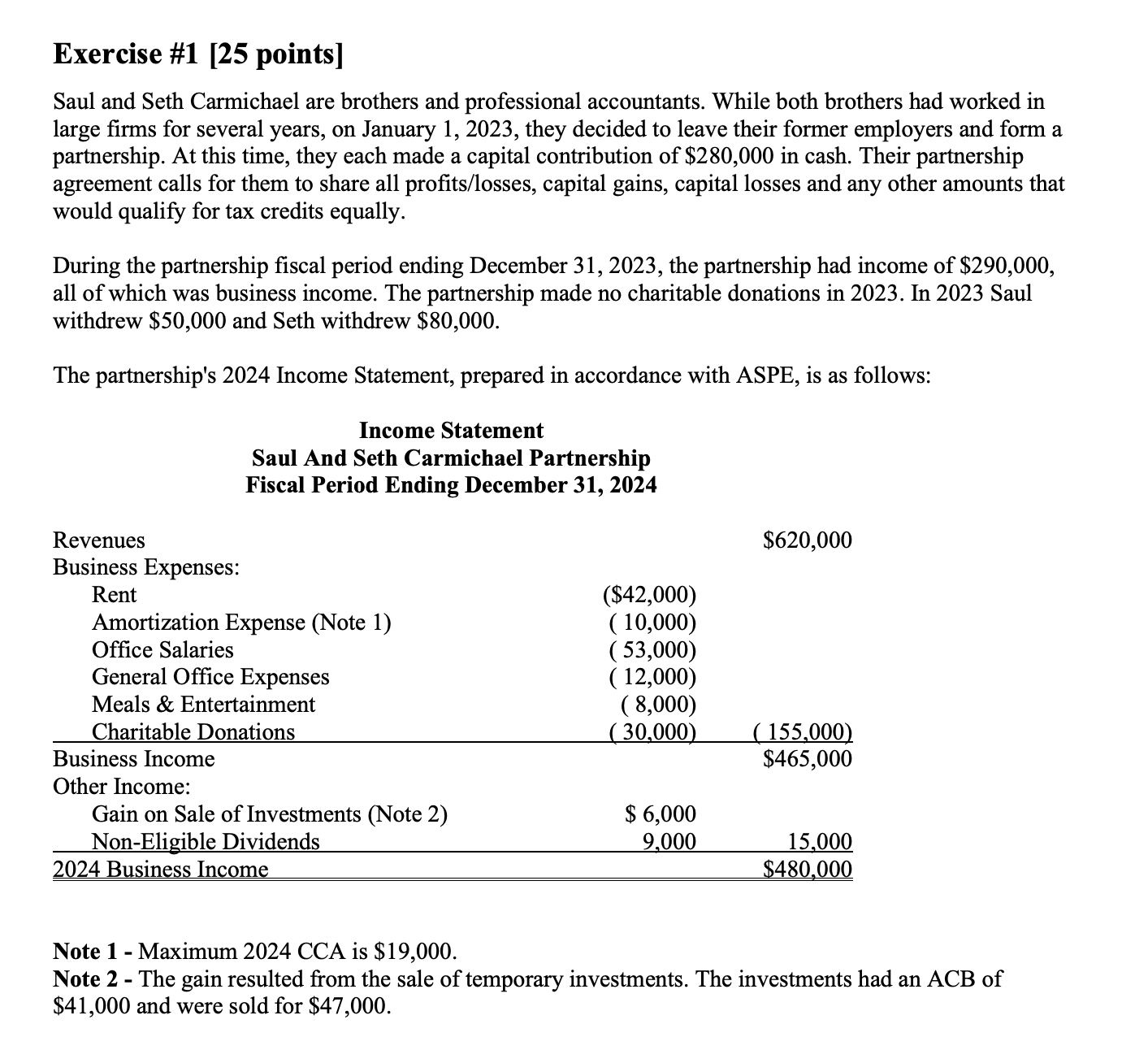 Solved Exercise #1 [25 ﻿points] ﻿Saul and Seth Carmichael | Chegg.com