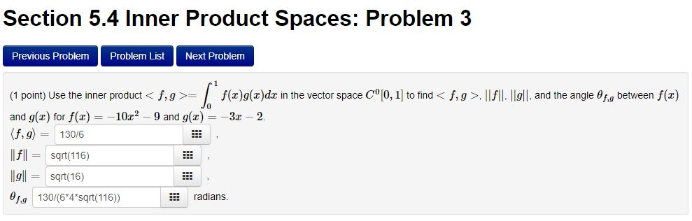 Solved Section 5.4 Inner Product Spaces: Problem 3 Previous | Chegg.com