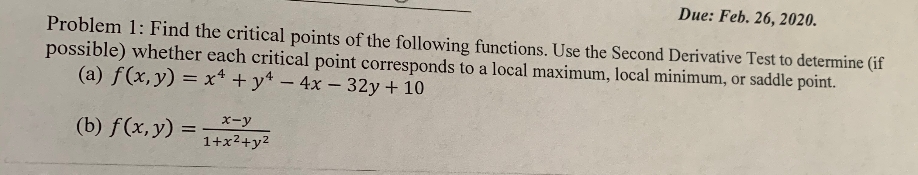 Solved Problem #1B Find the; critical points for each of the | Chegg.com