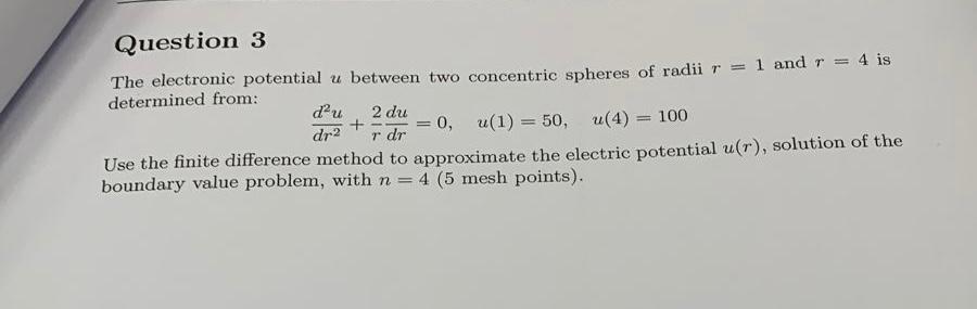 The electronic potential u between two concentric | Chegg.com