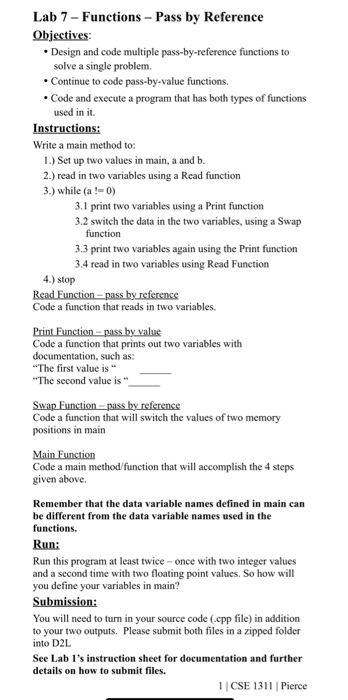 (Solved) : Lab 7 Functions Pass Reference Objectives Design Code ... (Solved) : Lab 7 Functions Pass Reference Objectives Design Code ...