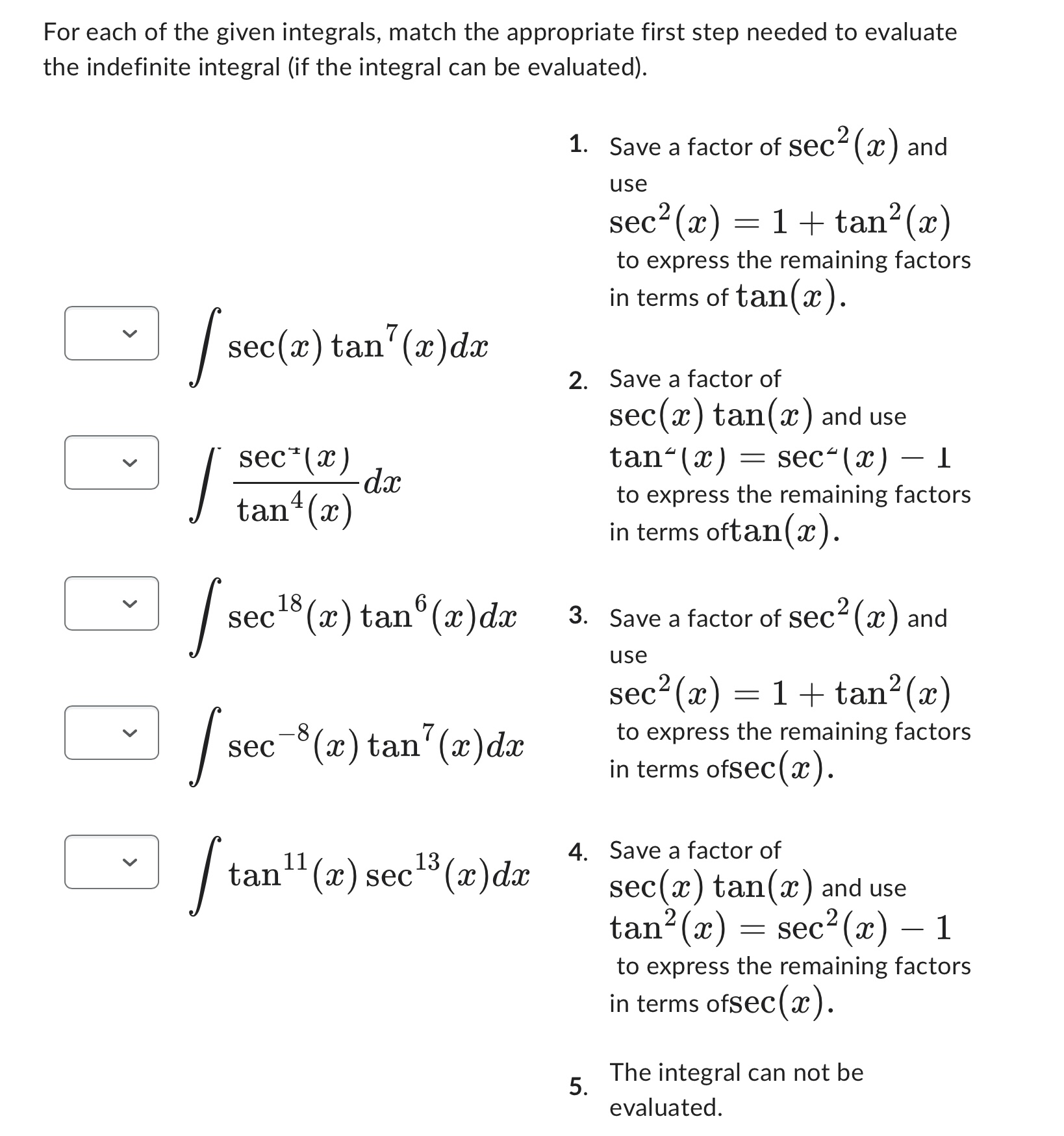 For each of the given integrals, match the | Chegg.com