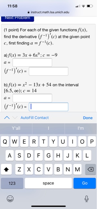 Solved 11:58 instruct.math.lsa.umich.edu (1 point) For each | Chegg.com