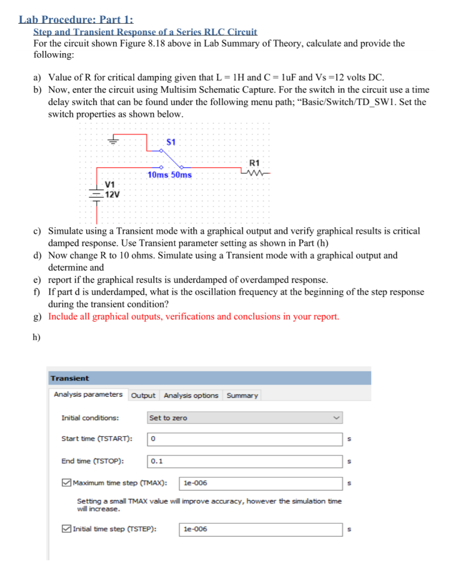 Solved Lab Procedure: Part 1: Step and Transient Response of | Chegg.com