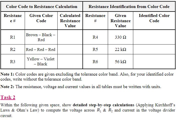 Solved Note 1: Color codes are given excluding the tolerance | Chegg.com