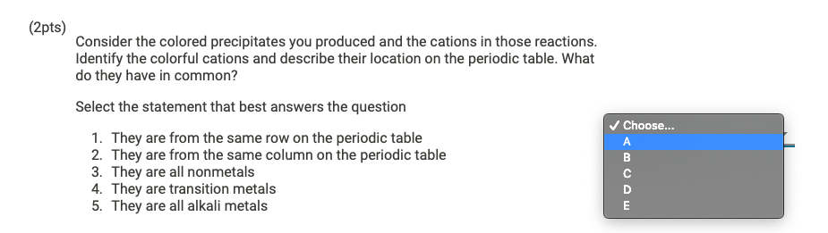 Solved (2pts) Consider the colored precipitates you produced | Chegg.com