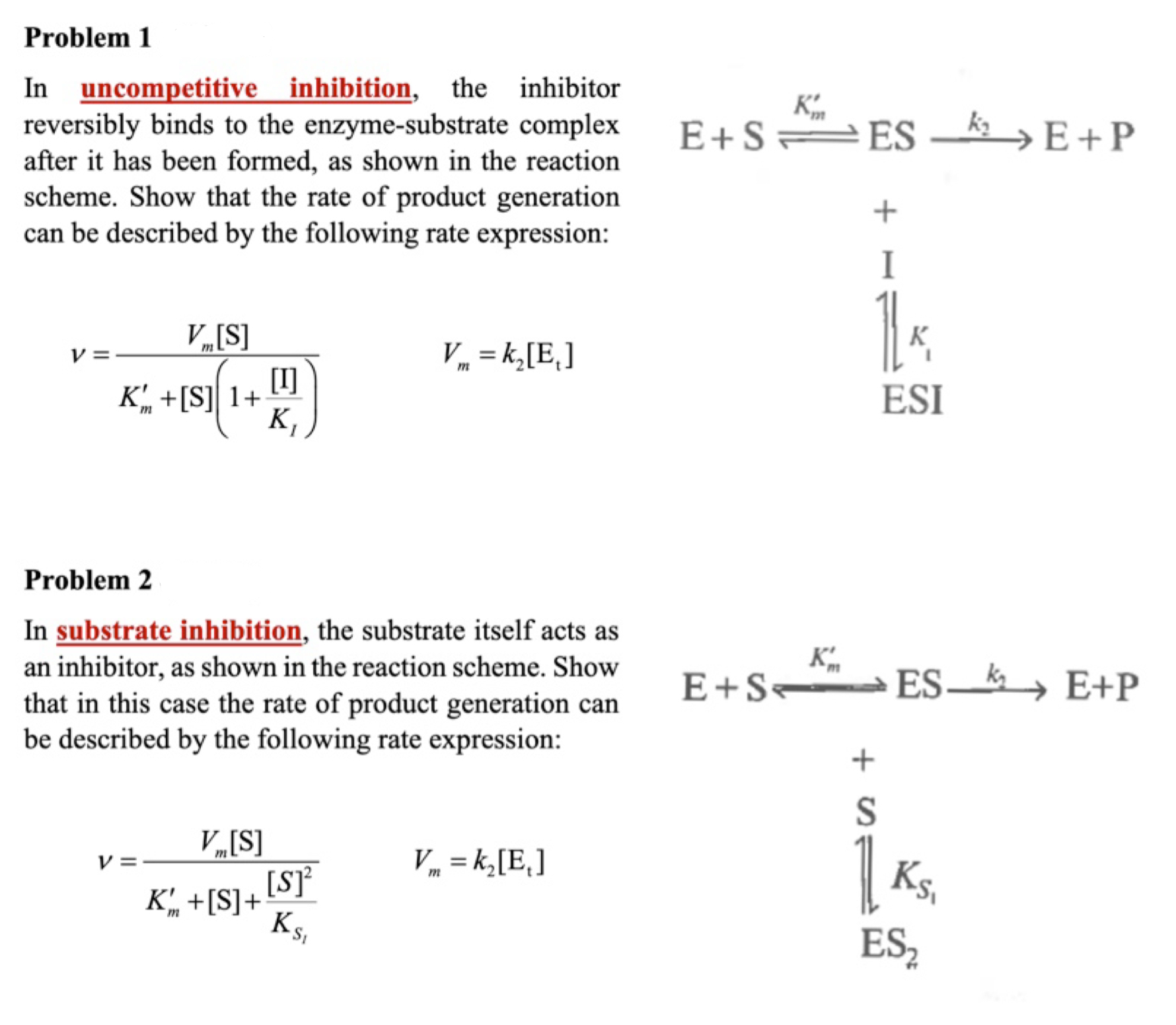 Solved Problem 1In uncompetitive inhibition, the | Chegg.com