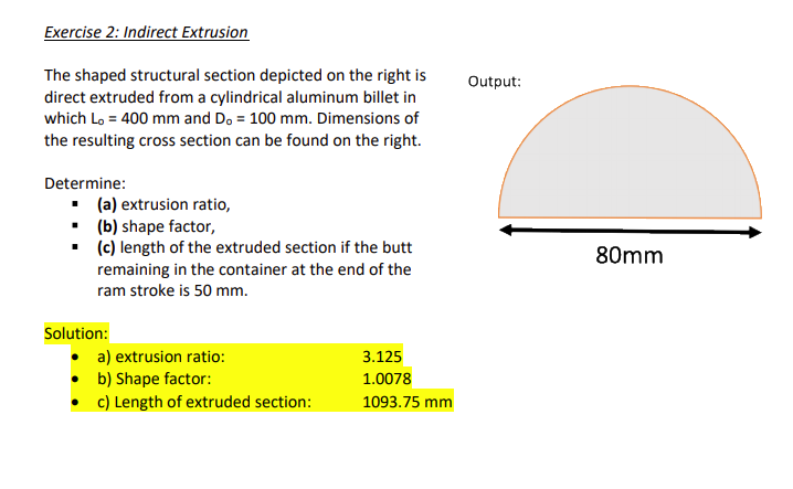 Solved Exercise 2: Indirect Extrusion Output: The shaped | Chegg.com