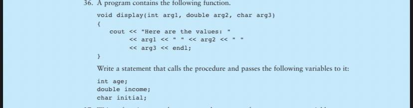 Solved 36. A program contains the following function. void | Chegg.com