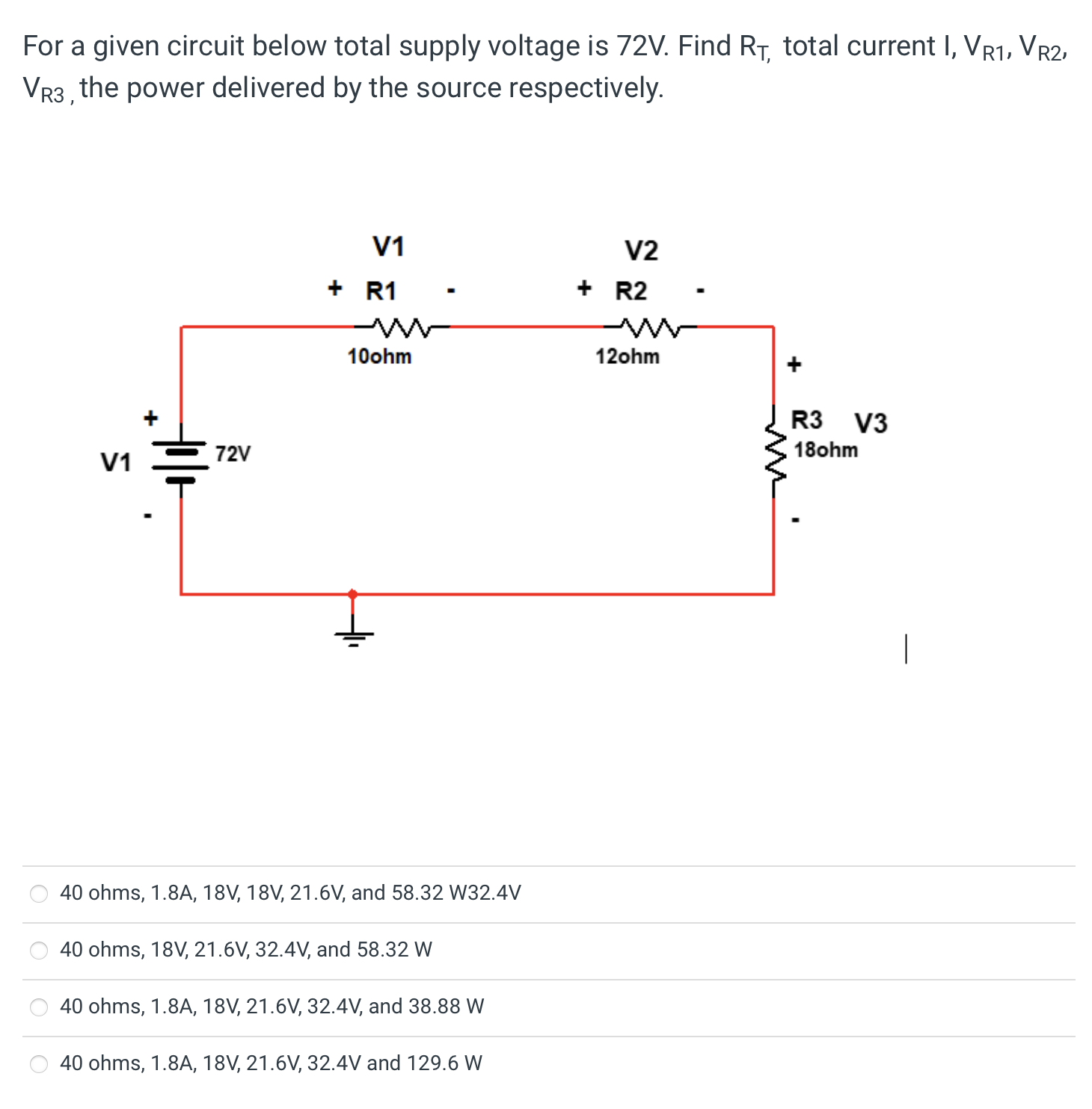 Solved For a given circuit below total supply voltage is 72 | Chegg.com