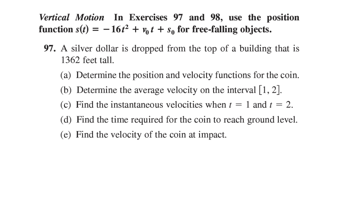 Solved Vertical Motion In Exercises 97 and 98, use the | Chegg.com