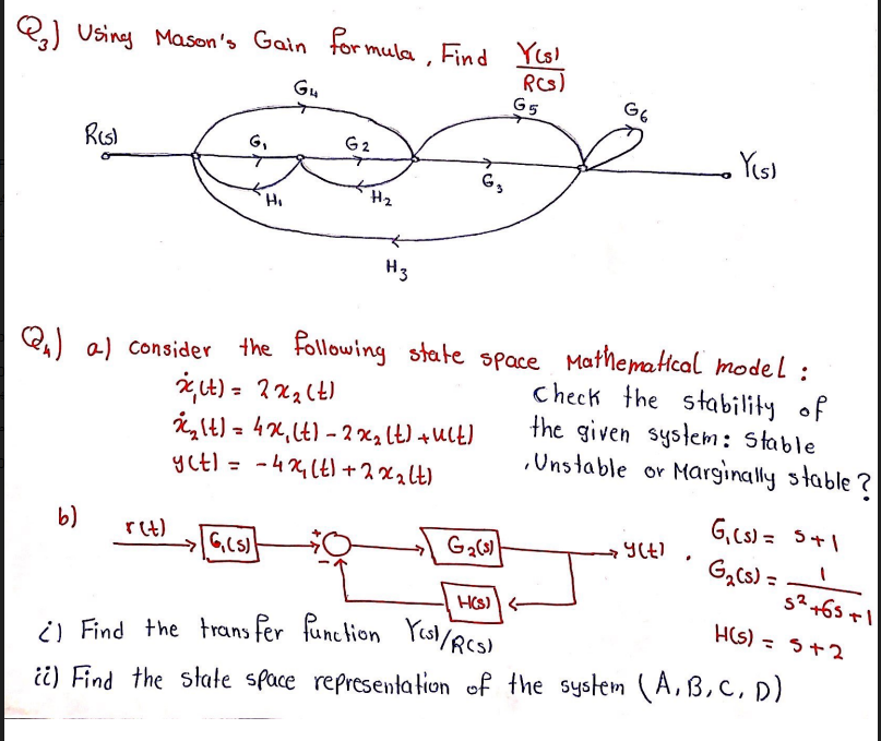 Solved Q) Using Mason's Gain formula, Find Yes! Gu RCS) G5 | Chegg.com