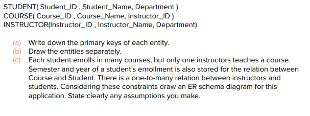 Solved STUDENT( Student_ID, Student_Name, Department) | Chegg.com