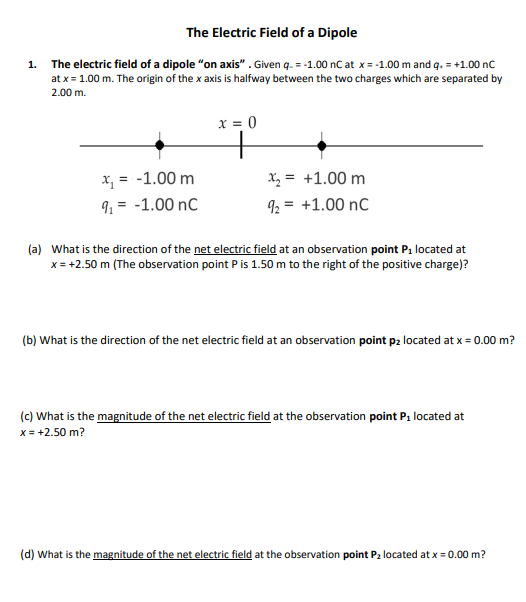 Solved The Electric Field of a Dipole 1. The electric field | Chegg.com