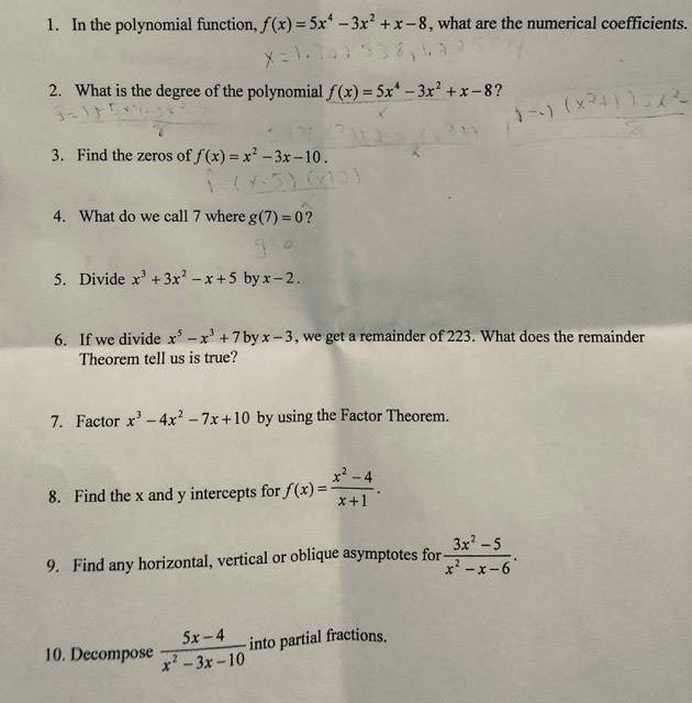 Solved 1. In the polynomial function, f(x)= 5x -3x2 +x-8, | Chegg.com