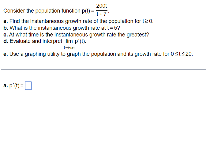 Solved Consider the population function p(t)=t+7200t. a. | Chegg.com