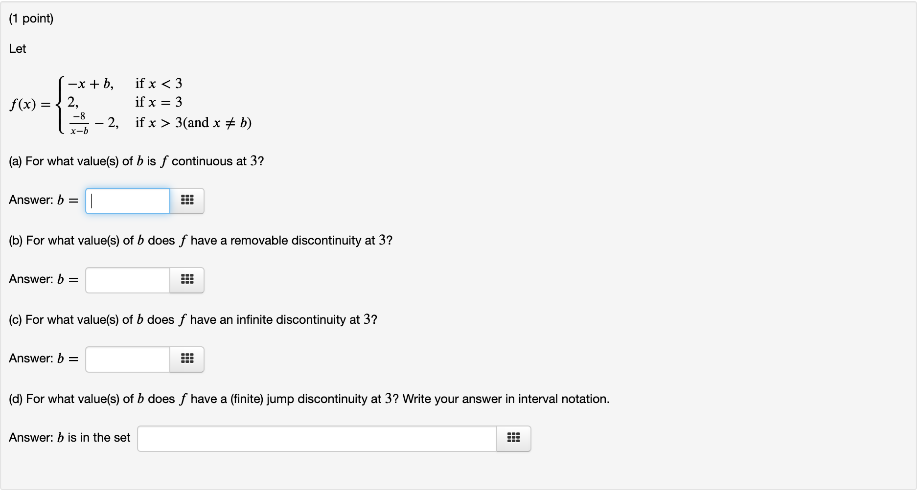 Solved (1 point) Let 1-x+b, if x