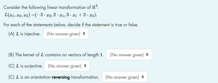 Solved Consider the following linear transformation of R3. | Chegg.com