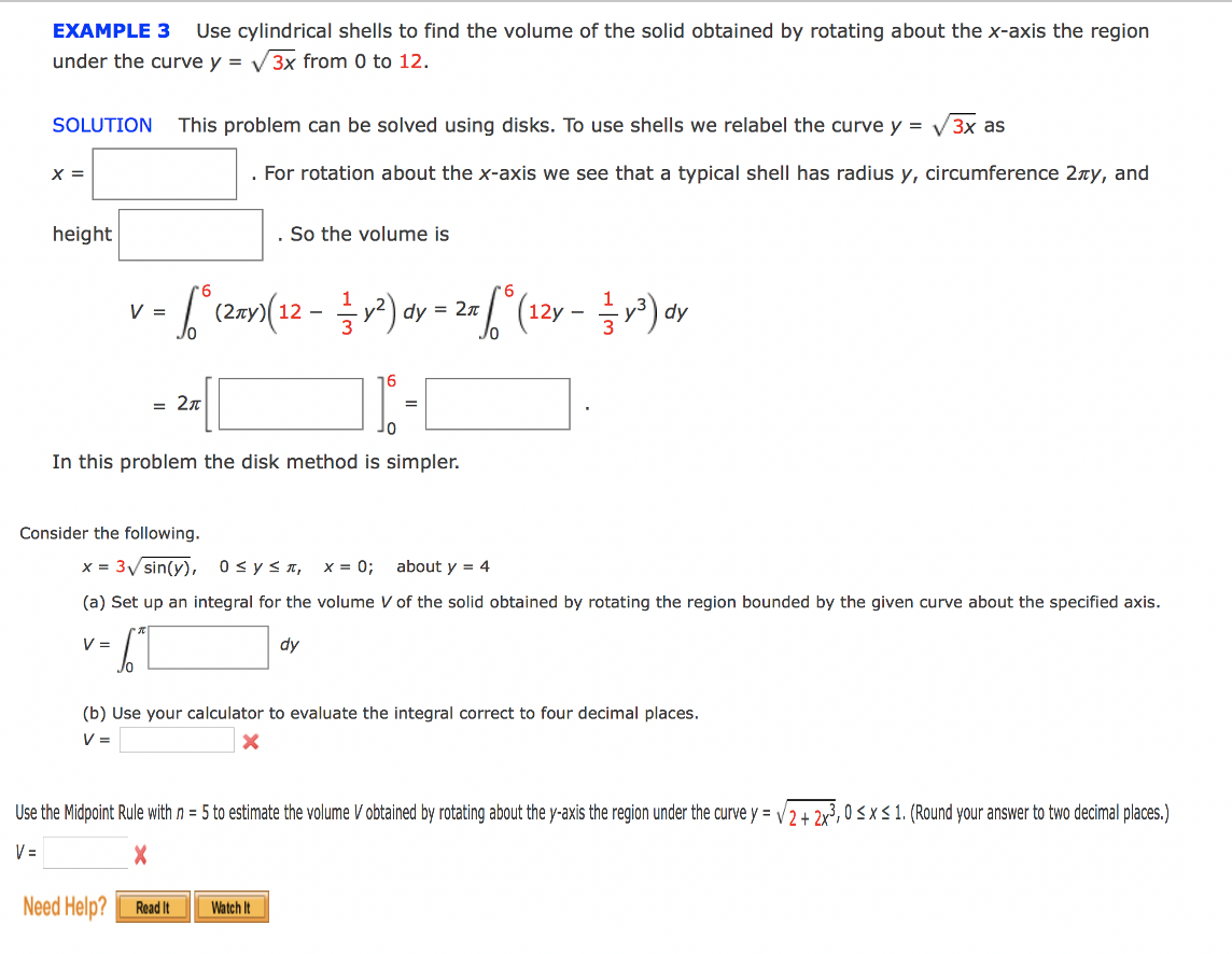 Solved EXAMPLE 3 Use cylindrical shells to find the volume | Chegg.com