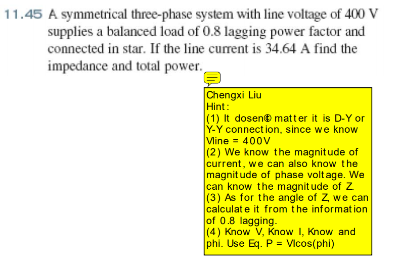 Solved 11.45 A symmetrical three-phase system with line | Chegg.com