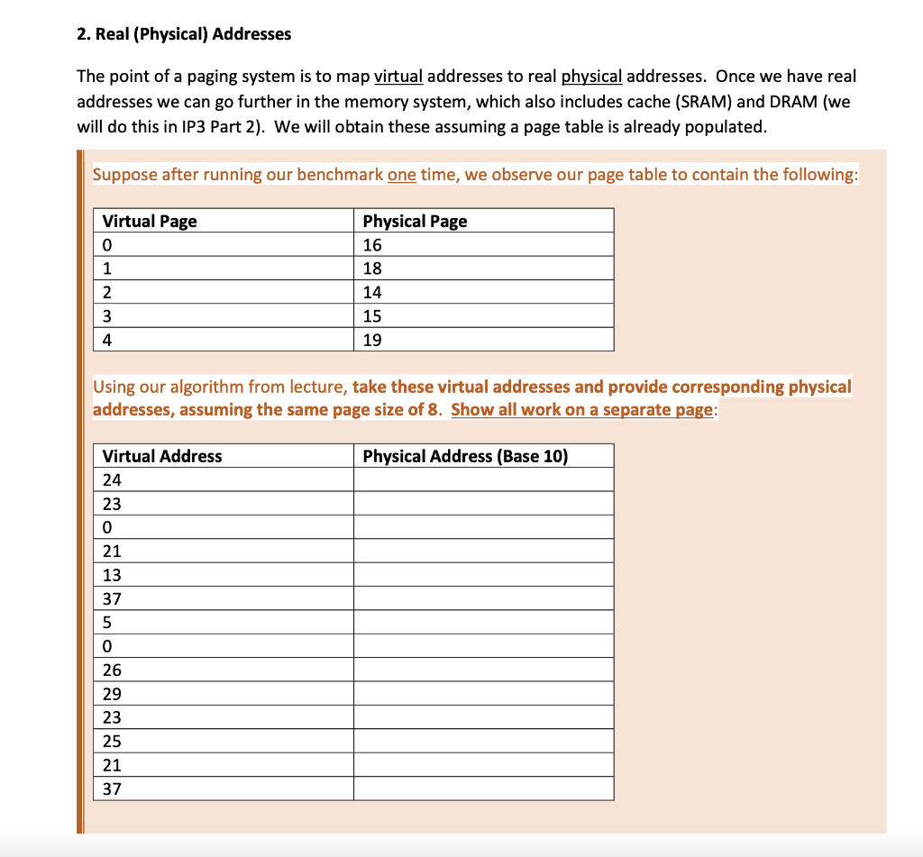 2. Real (Physical) Addresses The point of a paging | Chegg.com