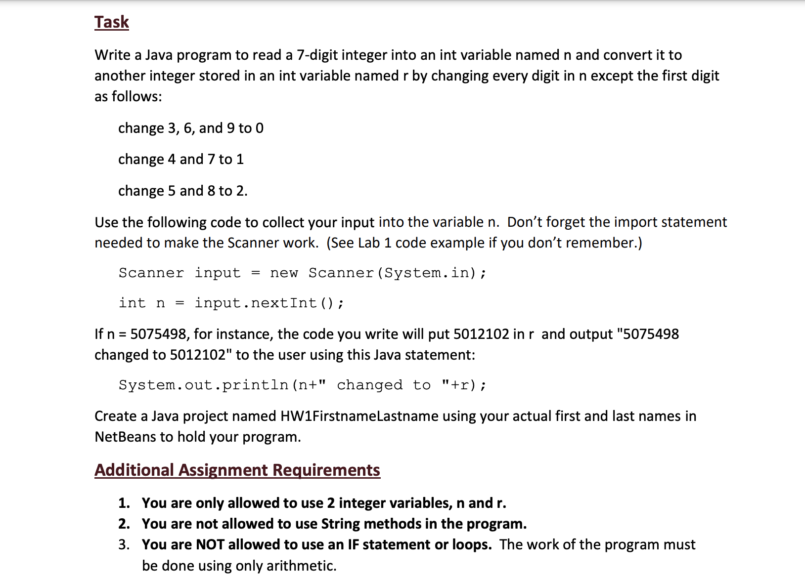 Solved TaskWrite a Java program to read a 7-digit integer | Chegg.com