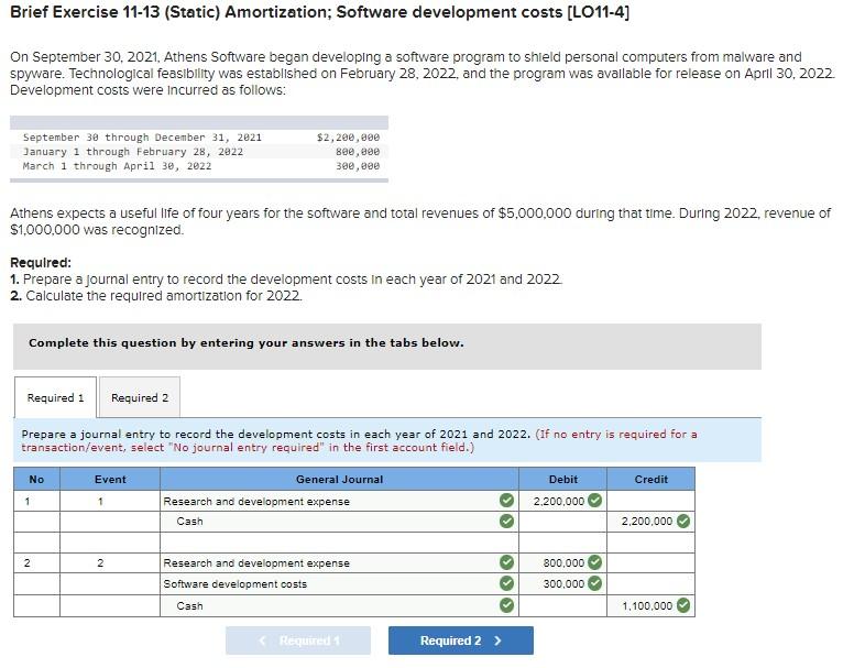 Solved Brief Exercise 11-13 (Static) Amortization; Software | Chegg.com