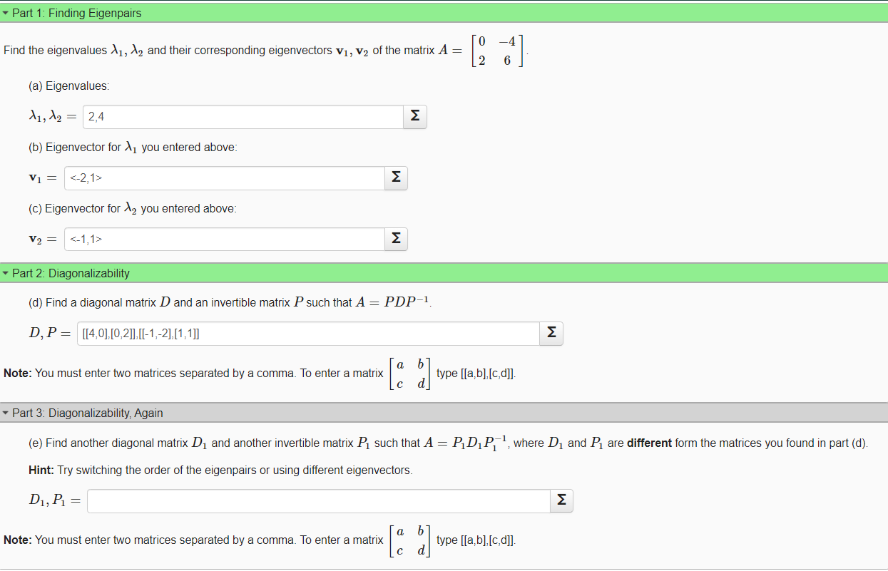 Solved Part 1: Finding Eigenpairs Find the eigenvalues 11, | Chegg.com
