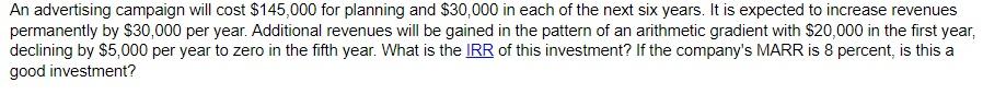 Solved The correct answer for IRR is 13.4%. Please put this | Chegg.com